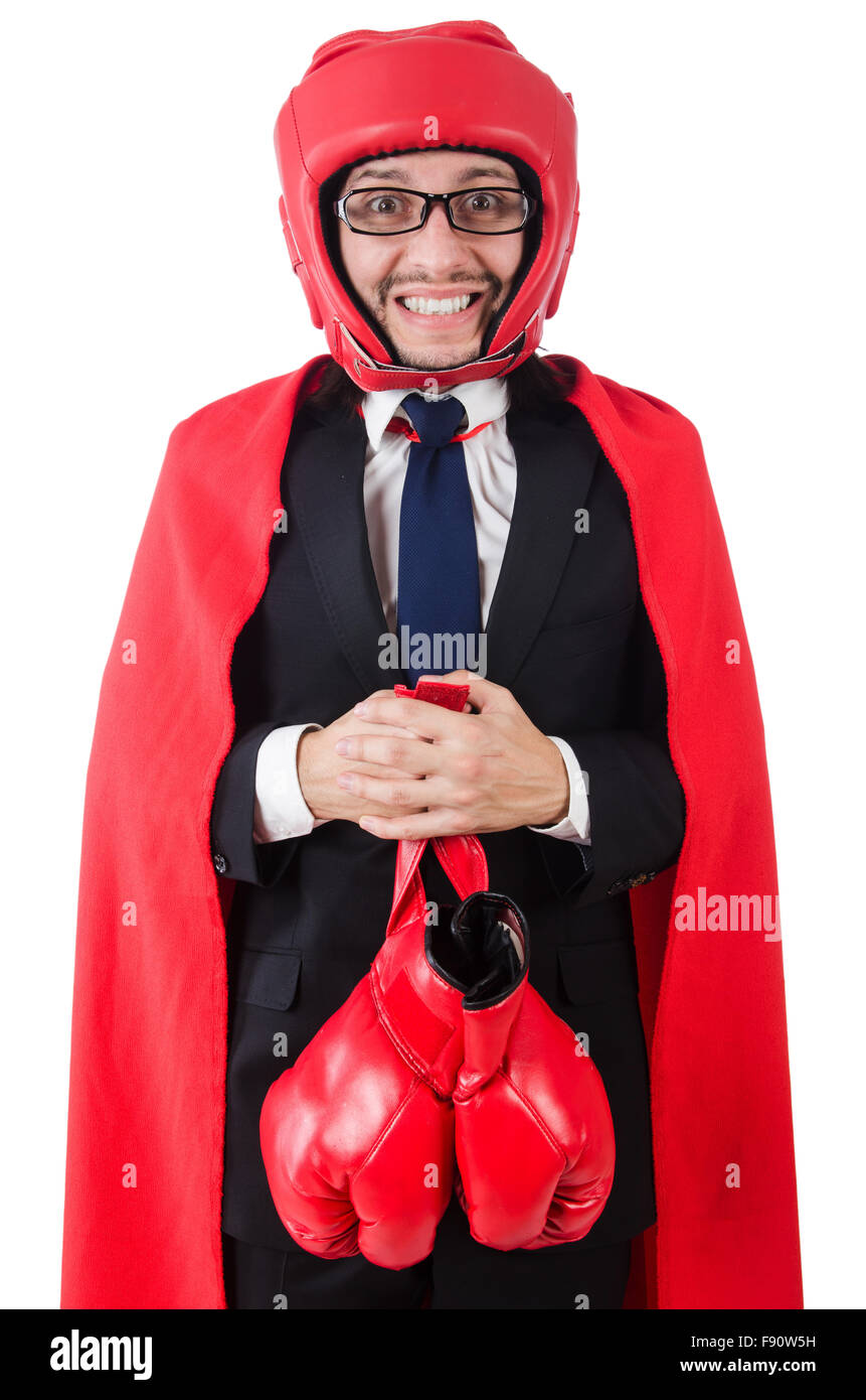 Young businessman boxer isolated on white Stock Photo - Alamy
