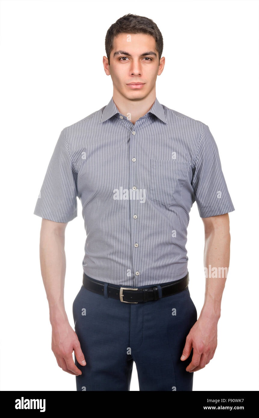 Male model with shirt isolated on white Stock Photo - Alamy