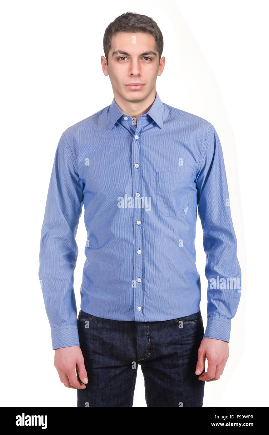 Male model with shirt isolated on white Stock Photo - Alamy
