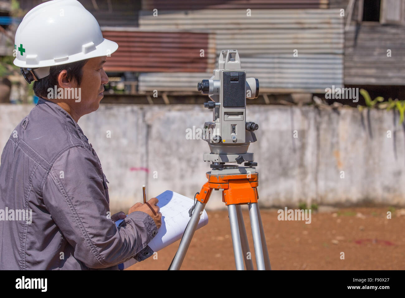 Engineers use tacheometer or theodolite for survey line columns for the ...