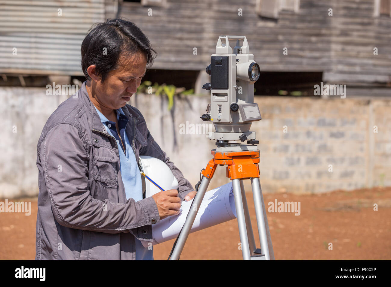 Engineers use tacheometer or theodolite for survey line columns for the ...