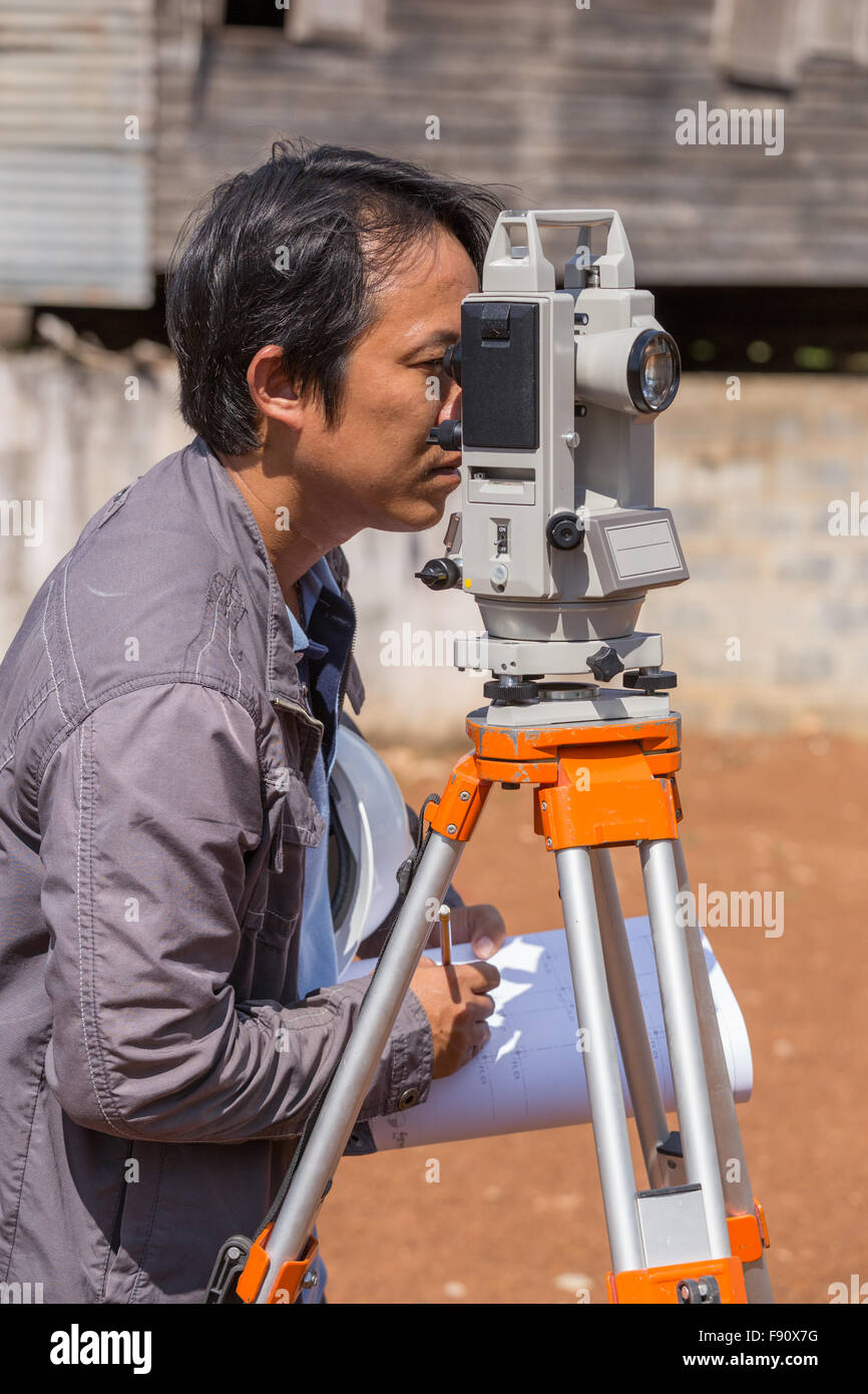 Engineers use tacheometer or theodolite for survey line columns for the ...