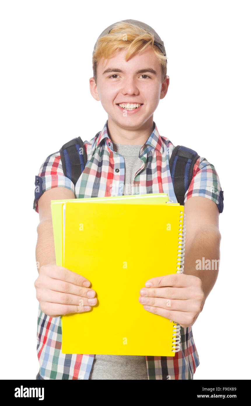 Young student isolated on the white background Stock Photo - Alamy