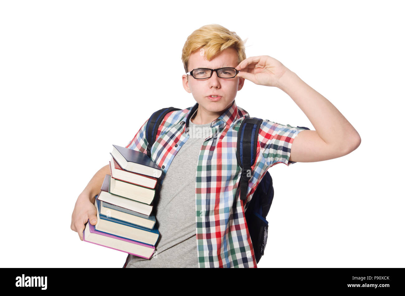 Young student isolated on the white background Stock Photo - Alamy