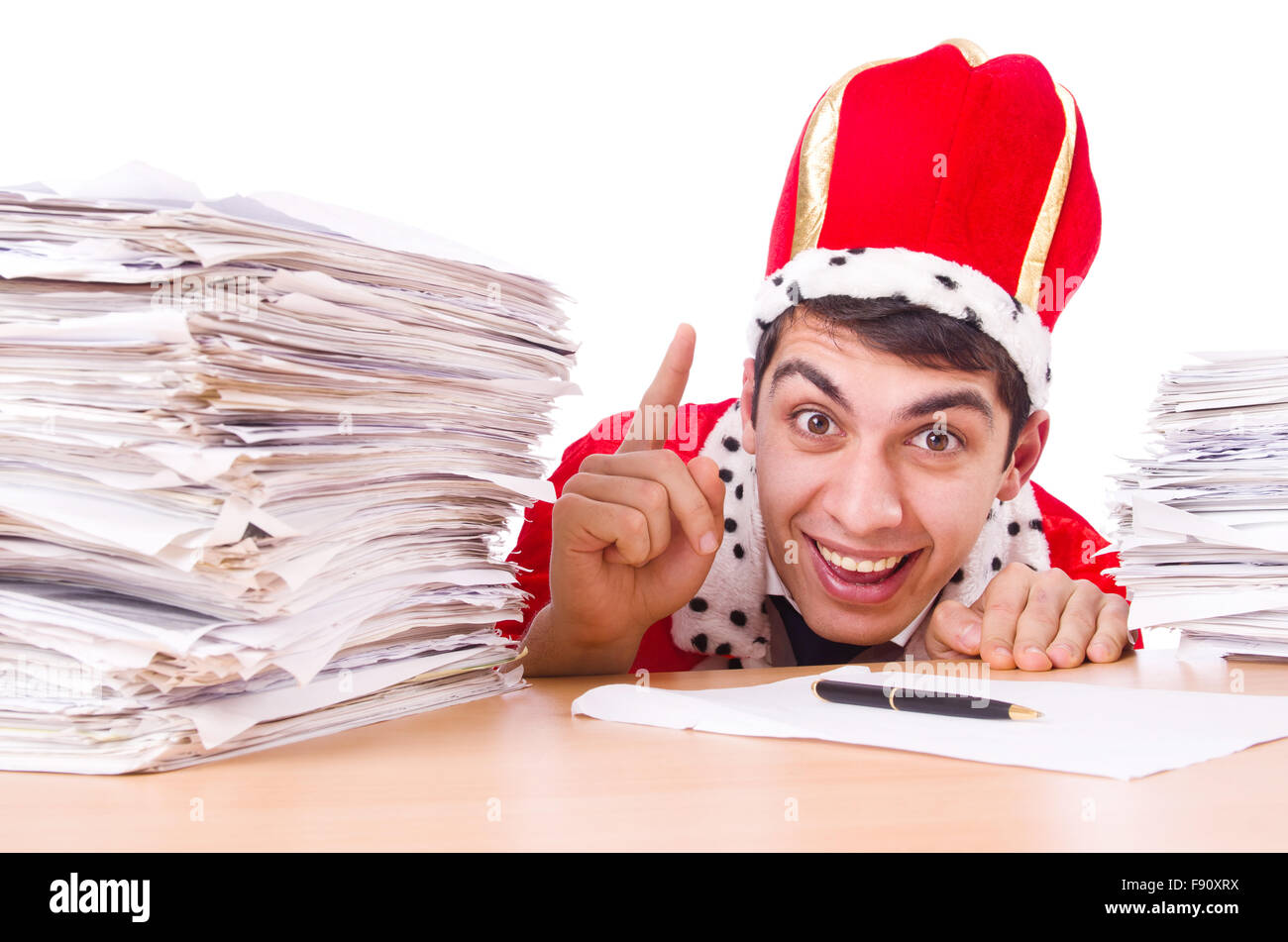 King businessman with lots of paperwork Stock Photo - Alamy