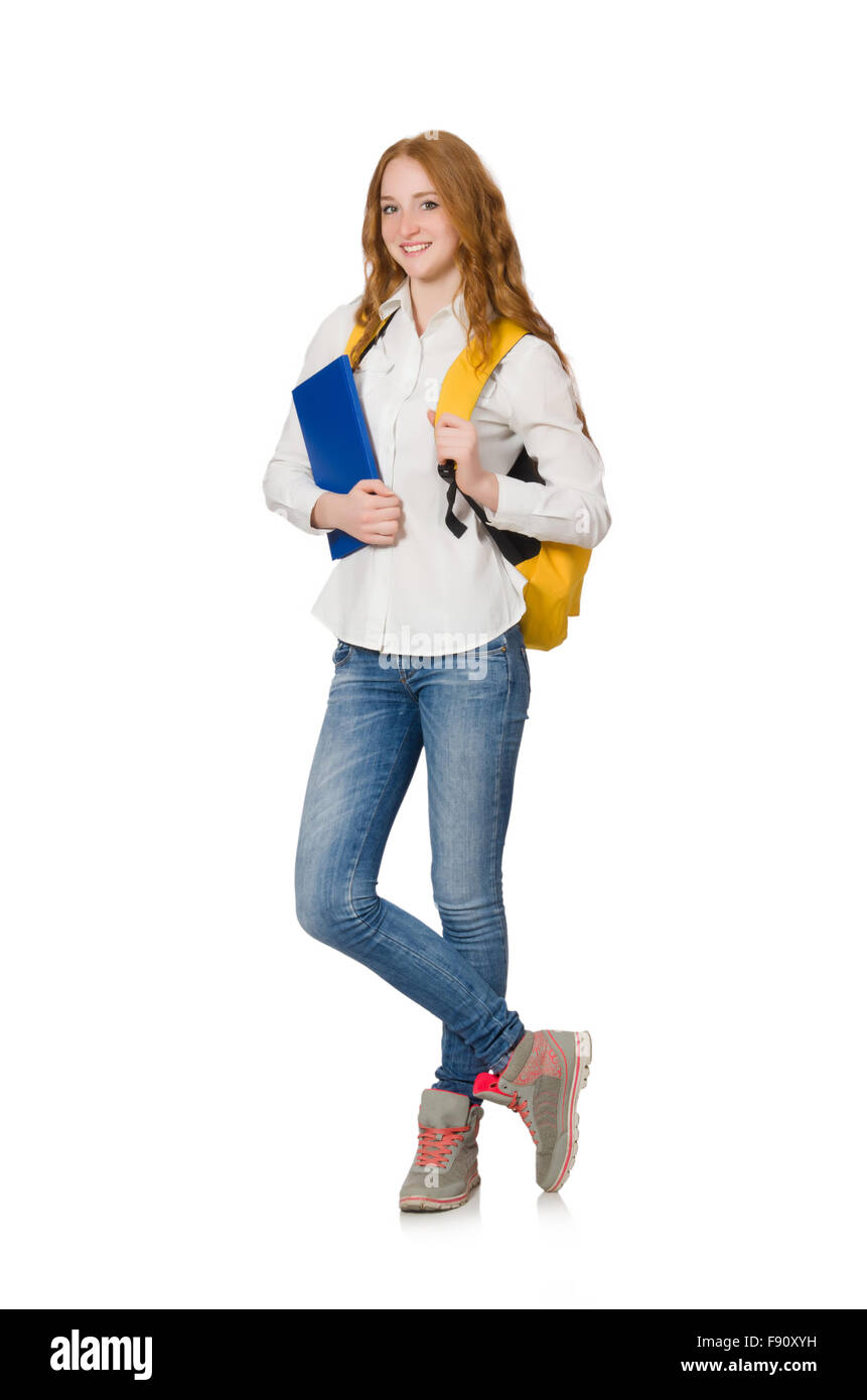 Young student isolated on the white background Stock Photo - Alamy