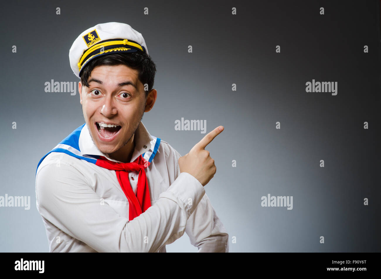 Funny captain sailor wearing hat Stock Photo - Alamy