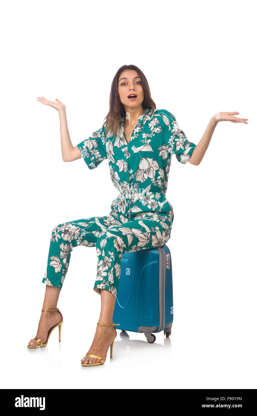 Woman suitcase waiting on Cut Out Stock Images & Pictures - Alamy