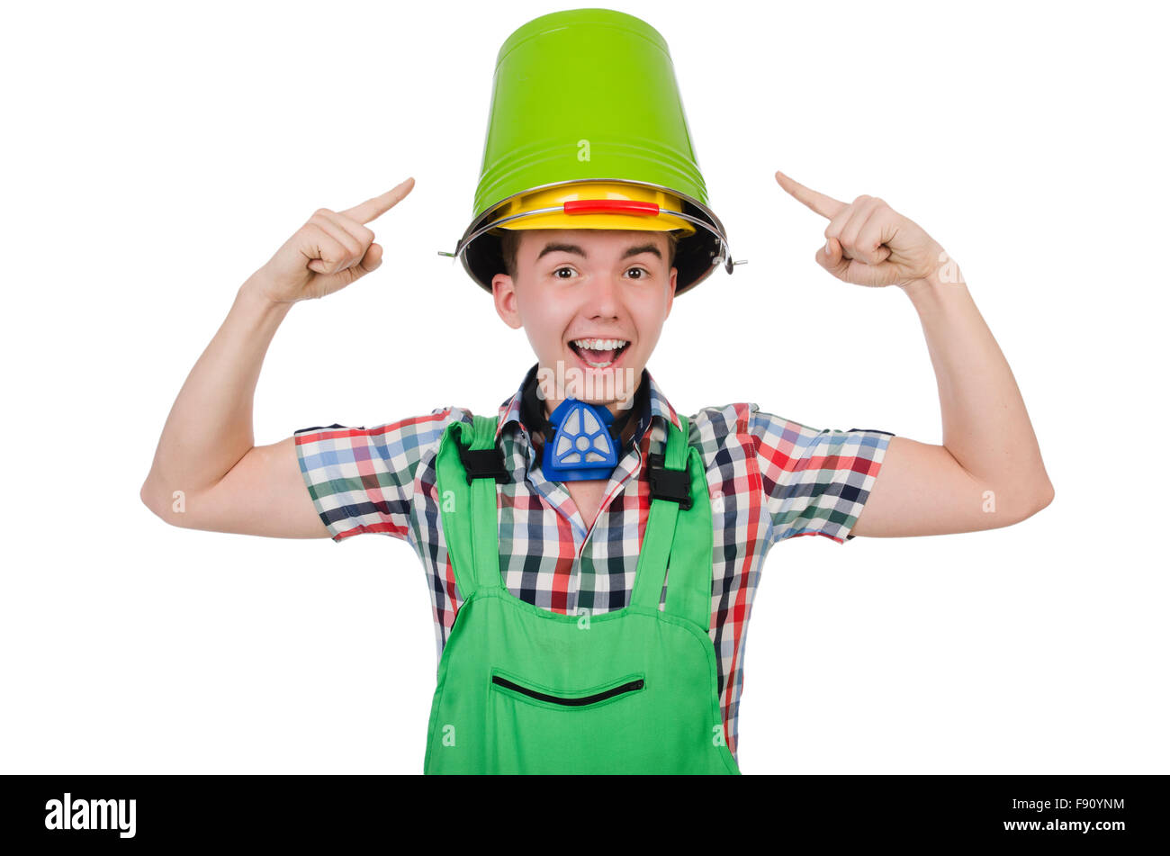 Funny painter with bucket isolated on white Stock Photo - Alamy