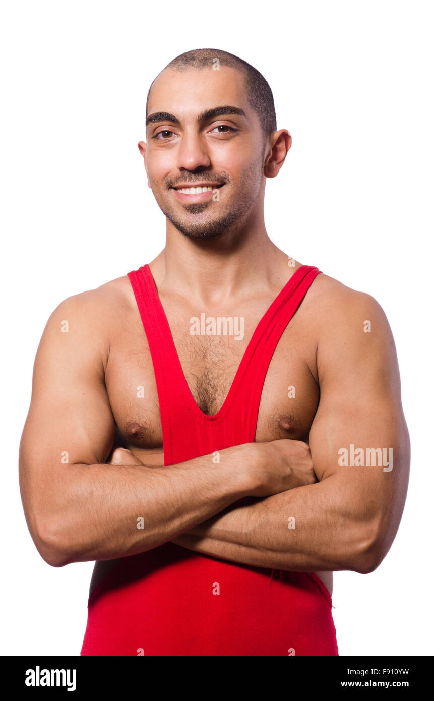 Wrestler in red dress isolated on the white Stock Photo - Alamy