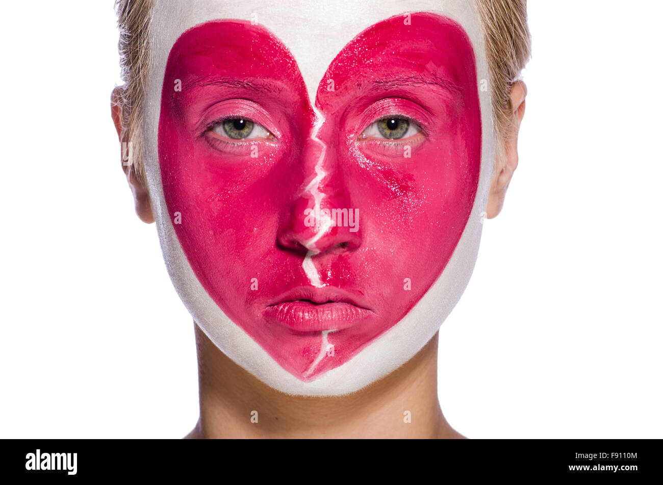 Woman with heart face painting isolated on white Stock Photo - Alamy