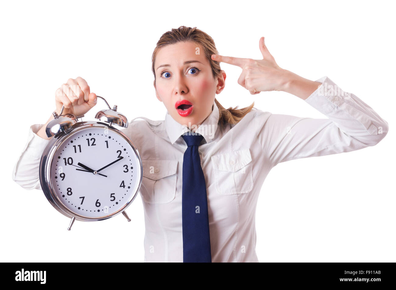 Woman with clock killing the time Stock Photo - Alamy