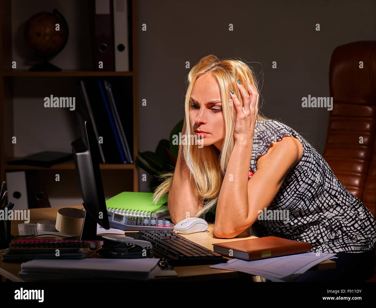 Woman at computer late in night Stock Photo - Alamy