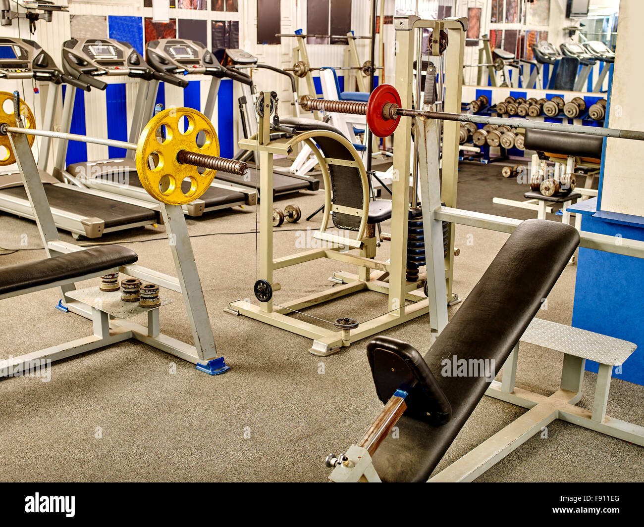 Gym interior with treadmill equipment Stock Photo - Alamy
