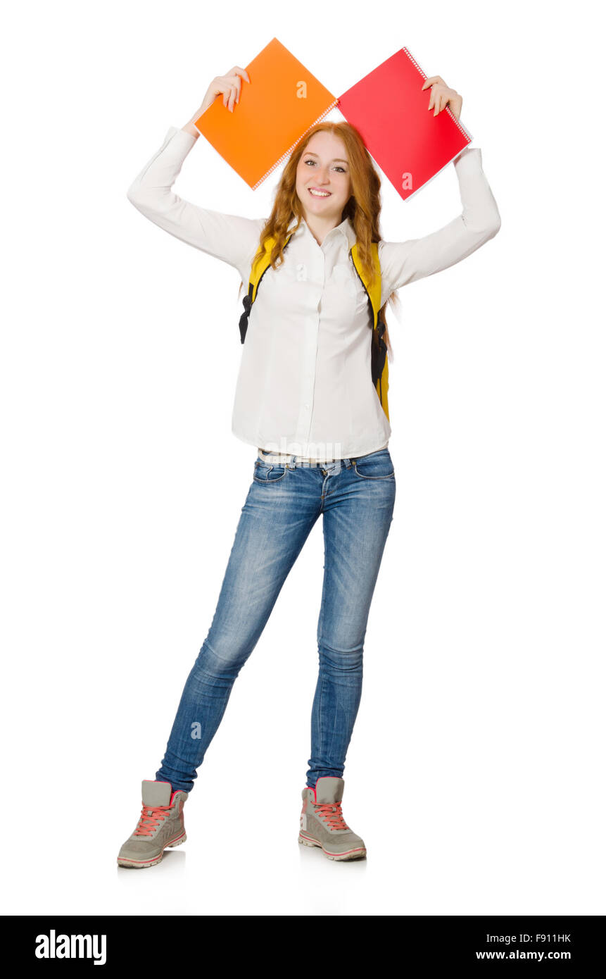 Young student isolated on the white background Stock Photo - Alamy