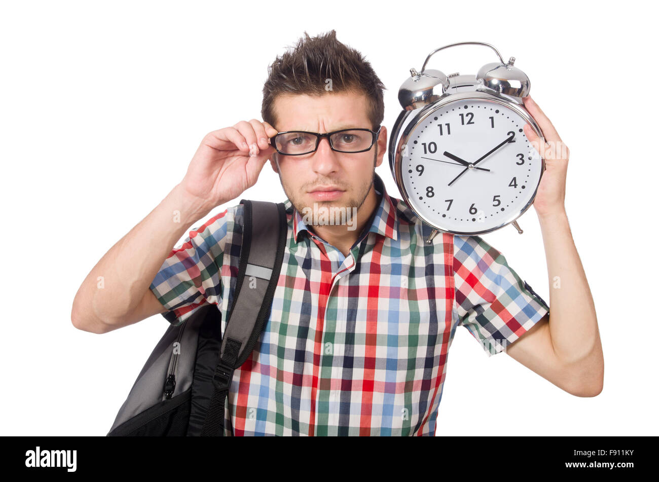 Student missing his deadlines isolated on white Stock Photo - Alamy