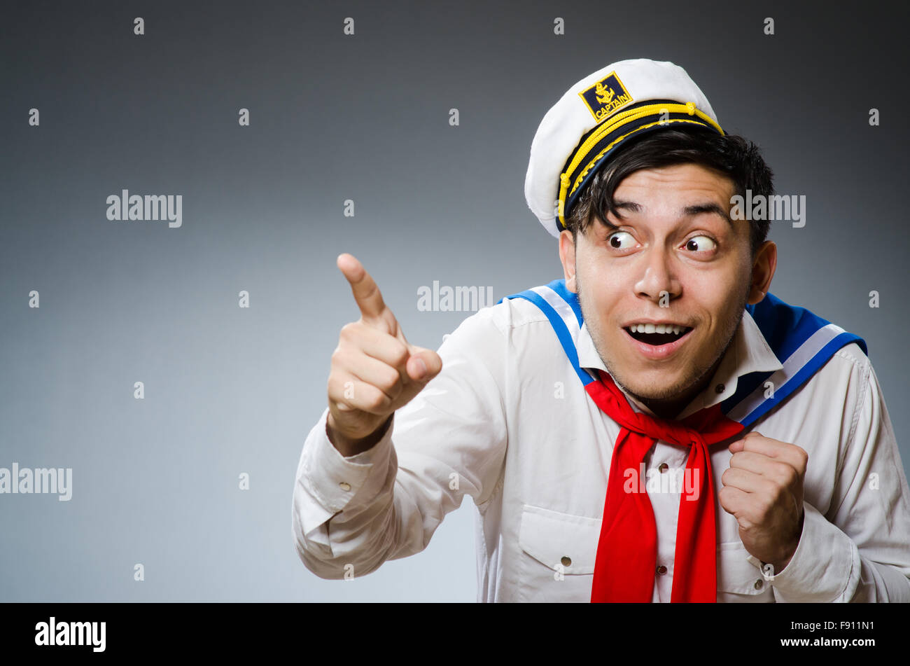 Funny captain sailor wearing hat Stock Photo - Alamy