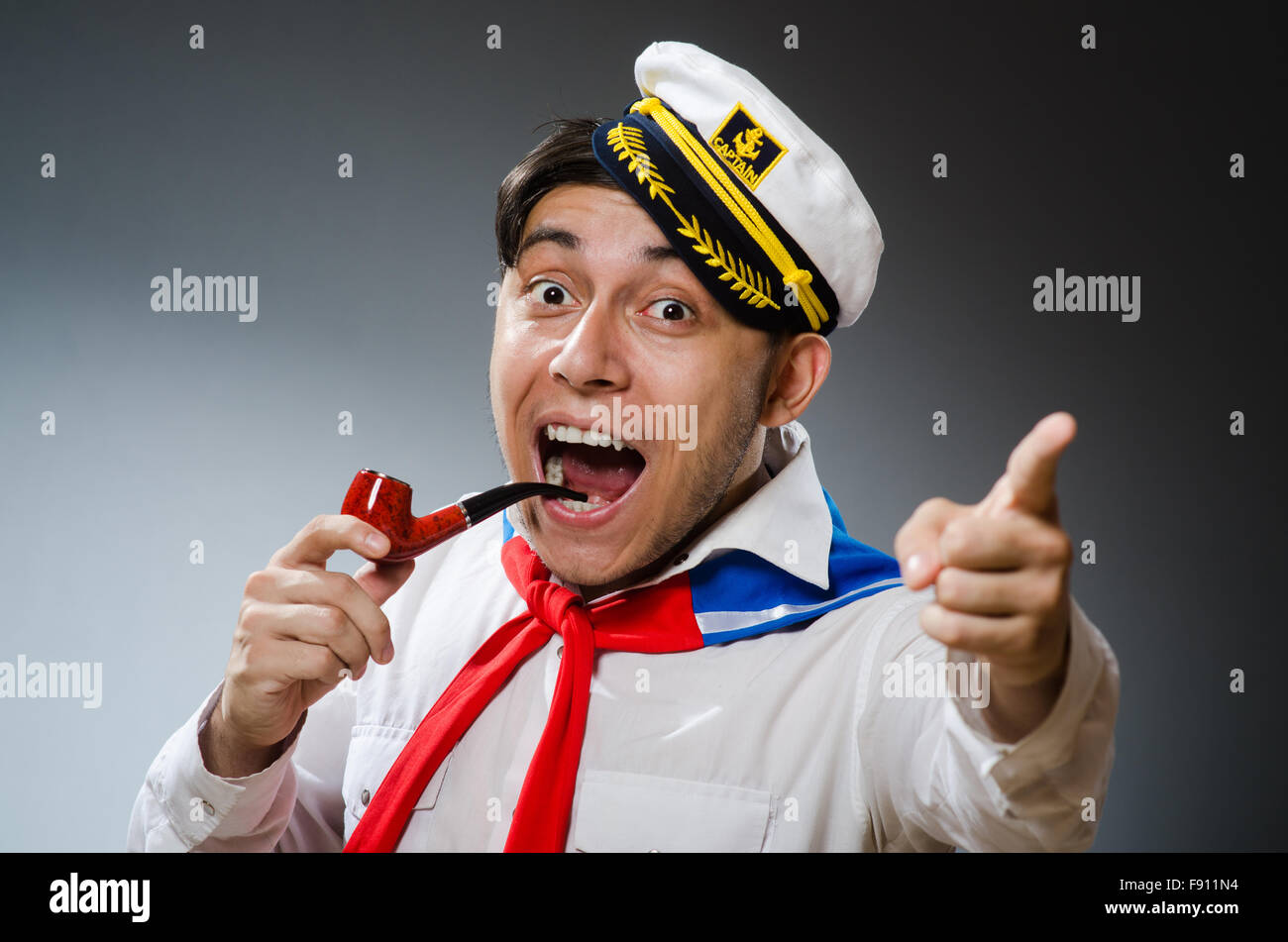 Funny captain sailor wearing hat Stock Photo - Alamy