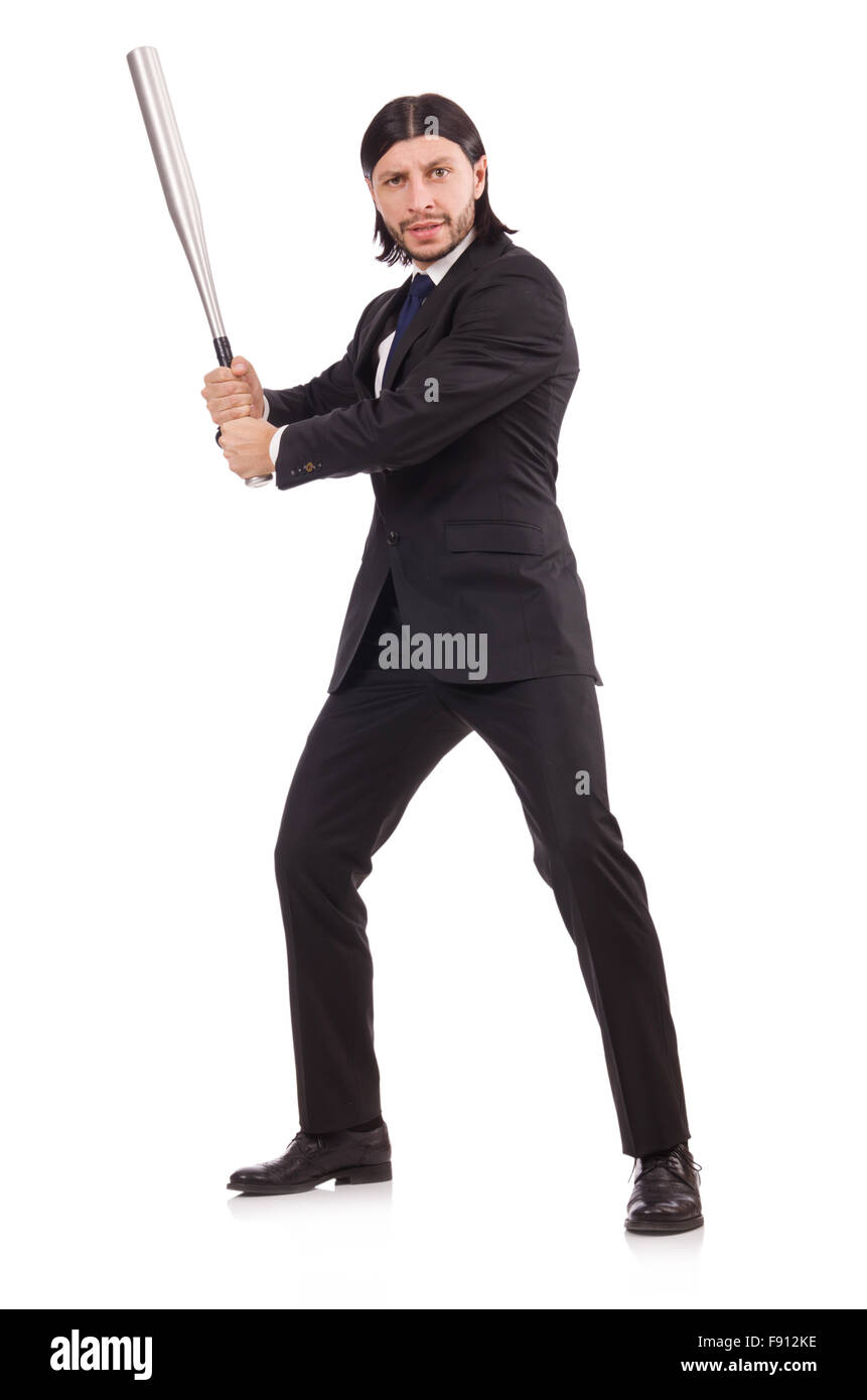 Man with baseball bat isolated on white Stock Photo - Alamy