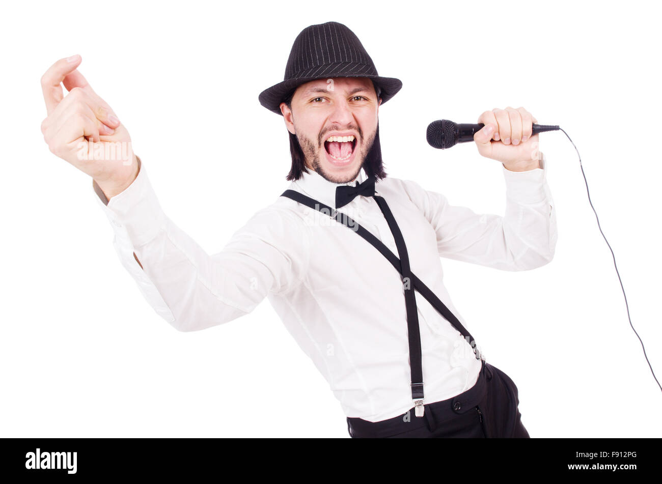 Funny man singing isolated on the white Stock Photo - Alamy