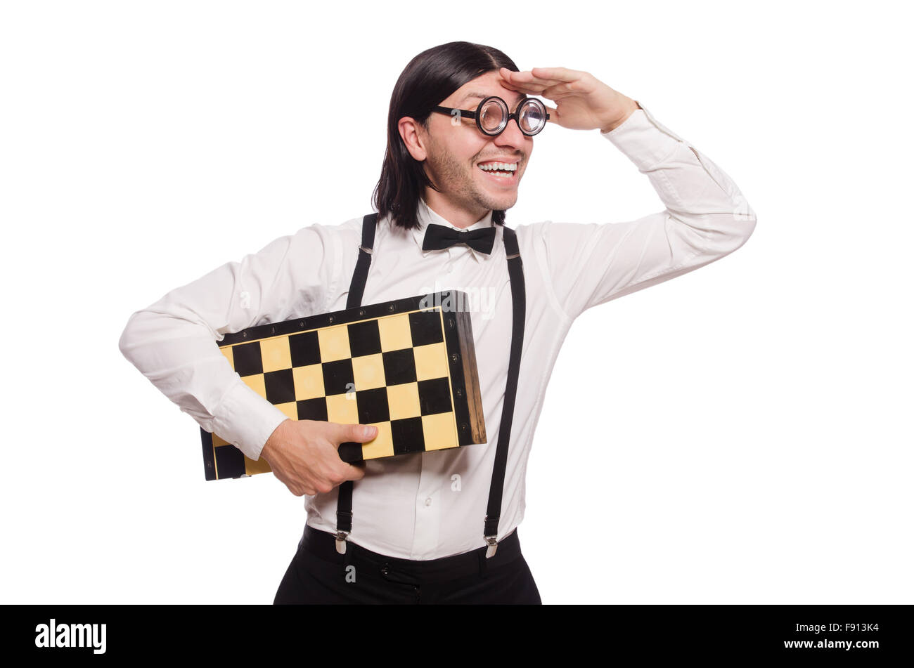 Nerd chess player isolated on white Stock Photo - Alamy