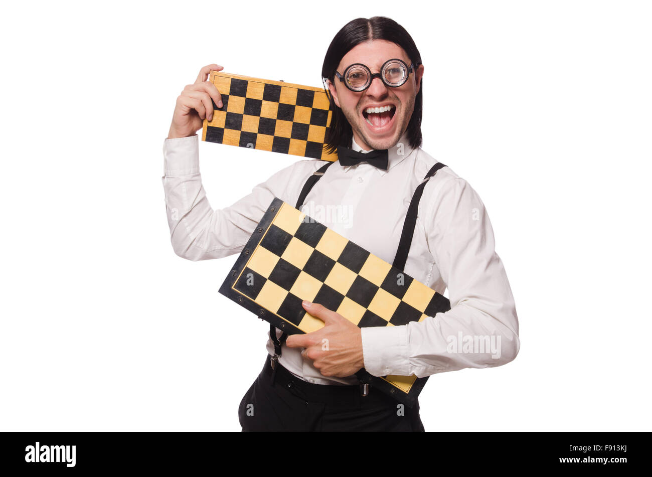 Nerd chess player isolated on white Stock Photo - Alamy