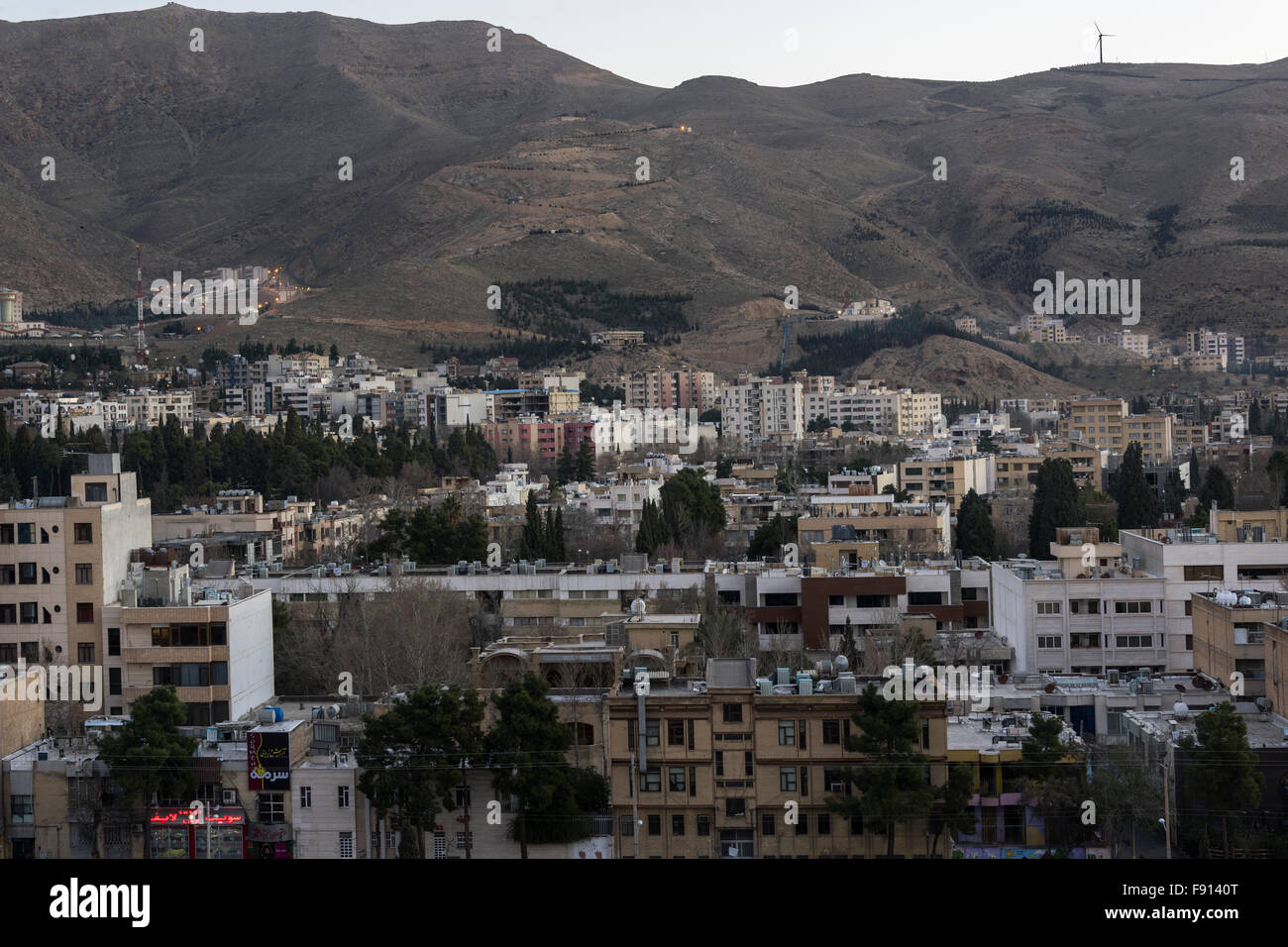 Shiraz City, Babakuhi Mountain and wind turbine, Shiraz, Fars Province ...