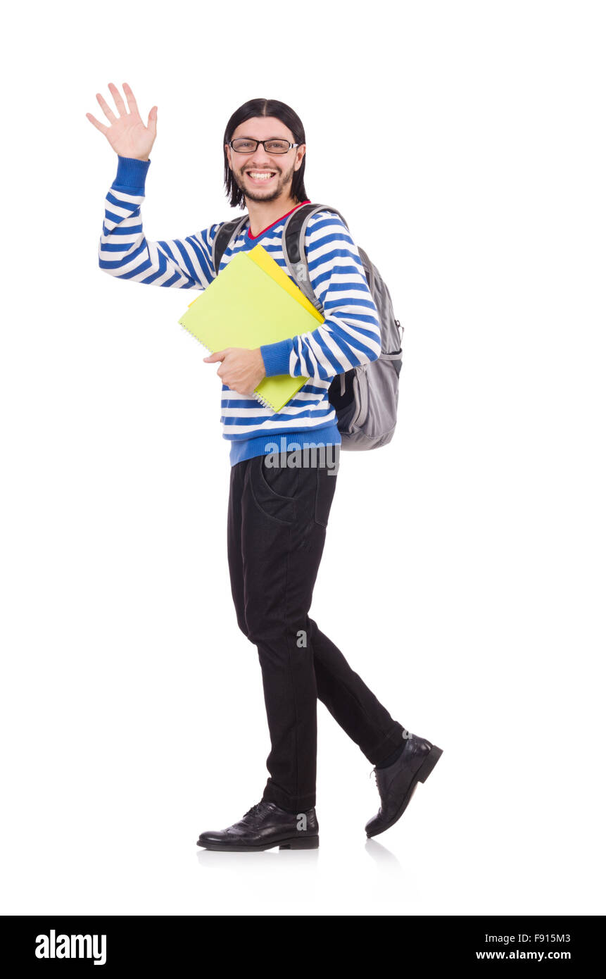Student rushing to the lesson isolated on white Stock Photo - Alamy