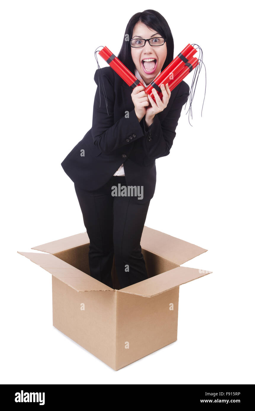 Woman with dynamite sticks isolated on white Stock Photo - Alamy