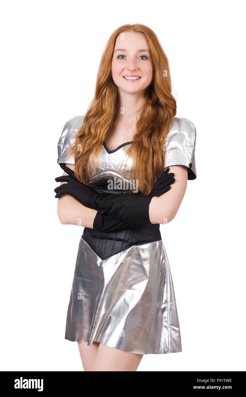 Woman in tech concept isolated on white Stock Photo - Alamy