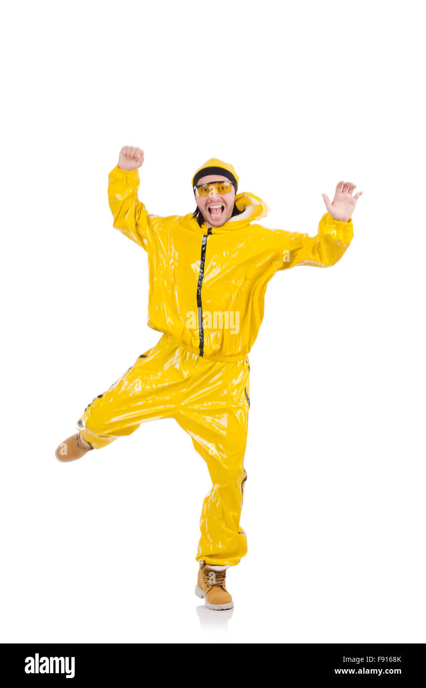 Modern dancer in yellow dress isolated on white Stock Photo - Alamy