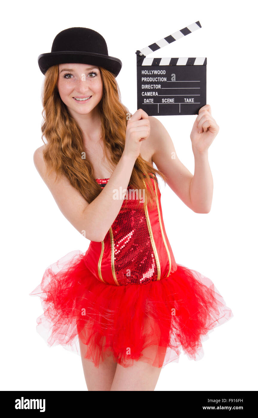 Young fairy with clapperboard isolated on white Stock Photo - Alamy