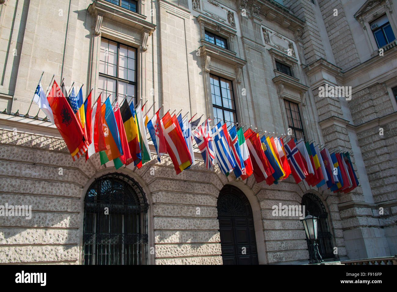 Flags at the HQ of OSCE in Vienna, Austria Stock Photo - Alamy