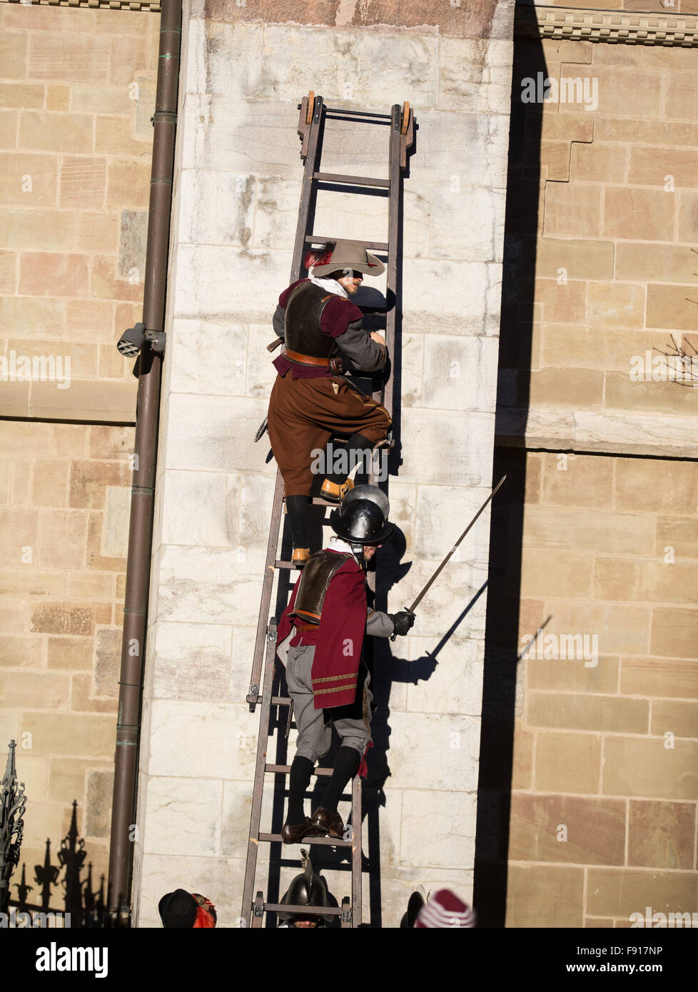 Geneva, Switzerland. 11th Dec, 1602. People dressed in ancient uniforms ...