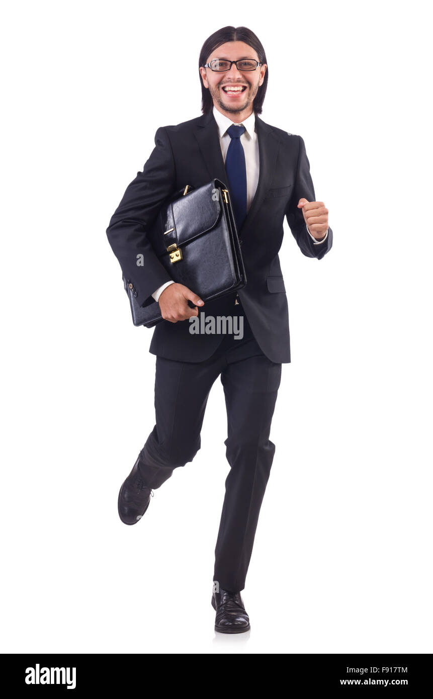 Businessman rushing isolated on the white background Stock Photo - Alamy