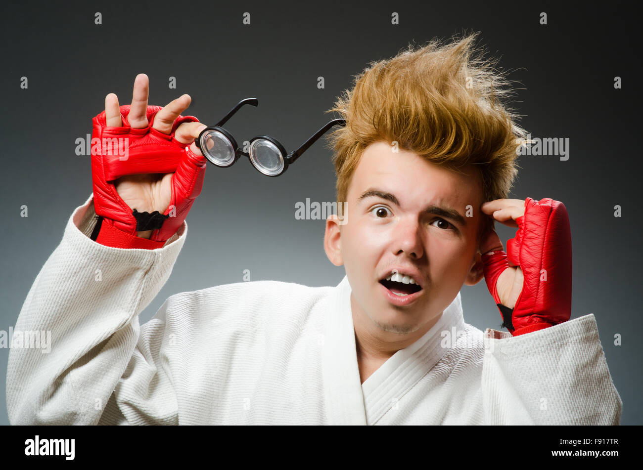 Funny boxer against dark background Stock Photo - Alamy