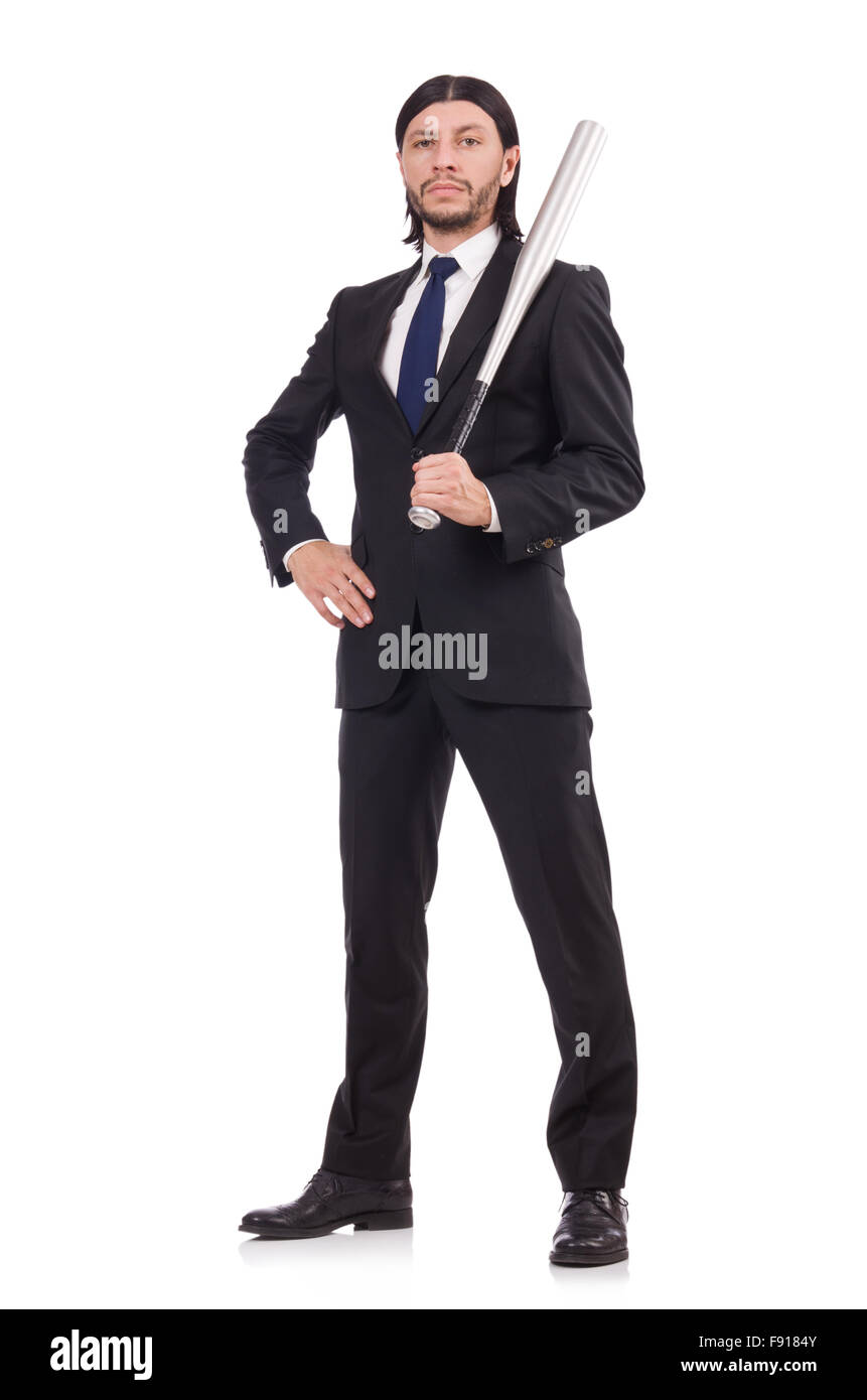 Man with baseball bat isolated on white Stock Photo - Alamy