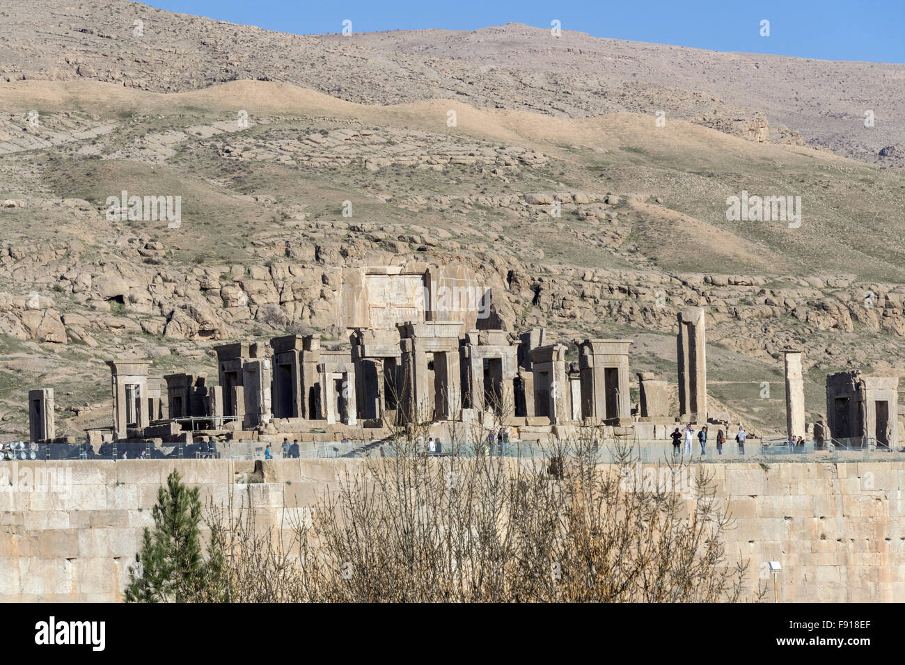 Persepolis terrace wall with Tachara (Winter) Palace and Tomb of ...