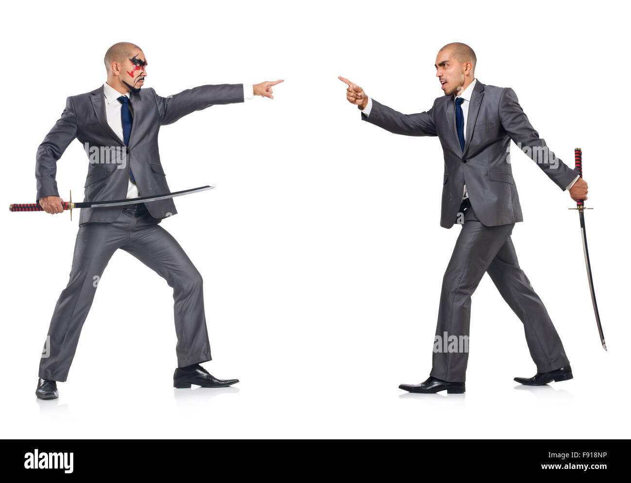 Two men figthing with the sword isolated on white Stock Photo - Alamy
