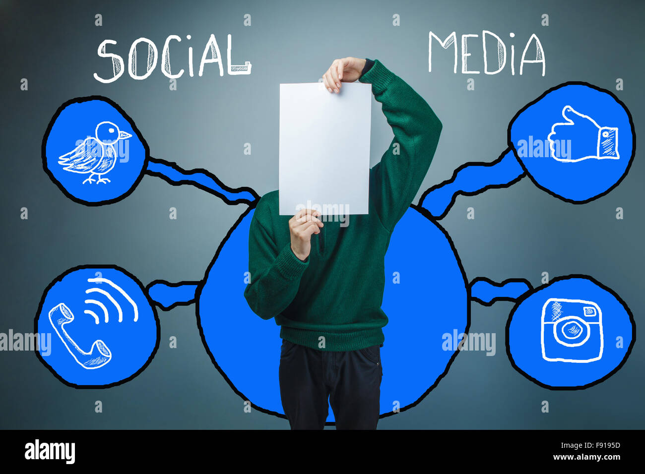 Teen boy covered his face with a piece of paper sketch social me Stock ...