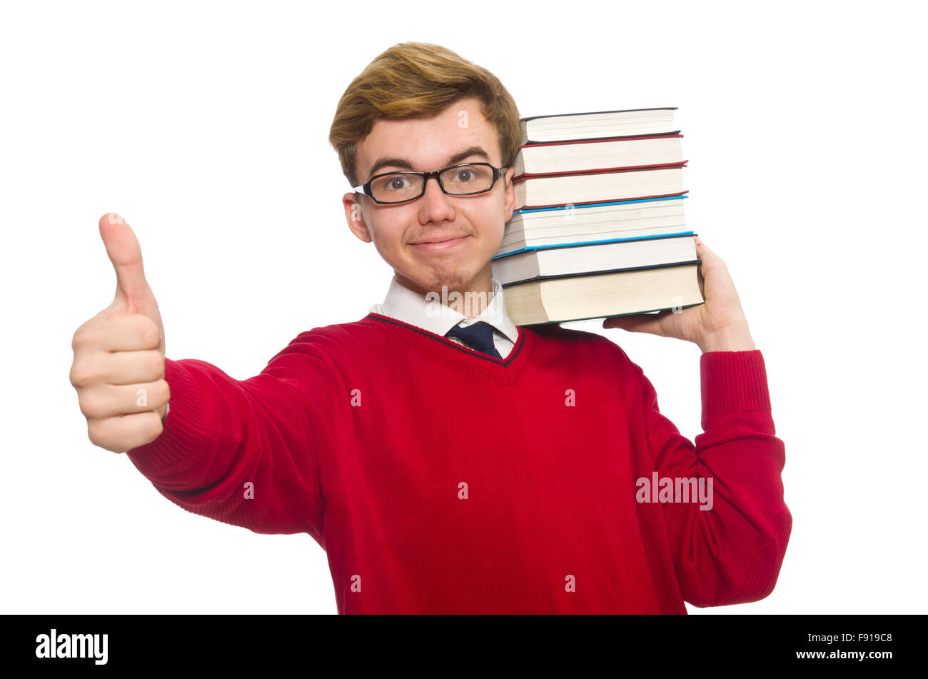 University student with book isolated on white Stock Photo - Alamy
