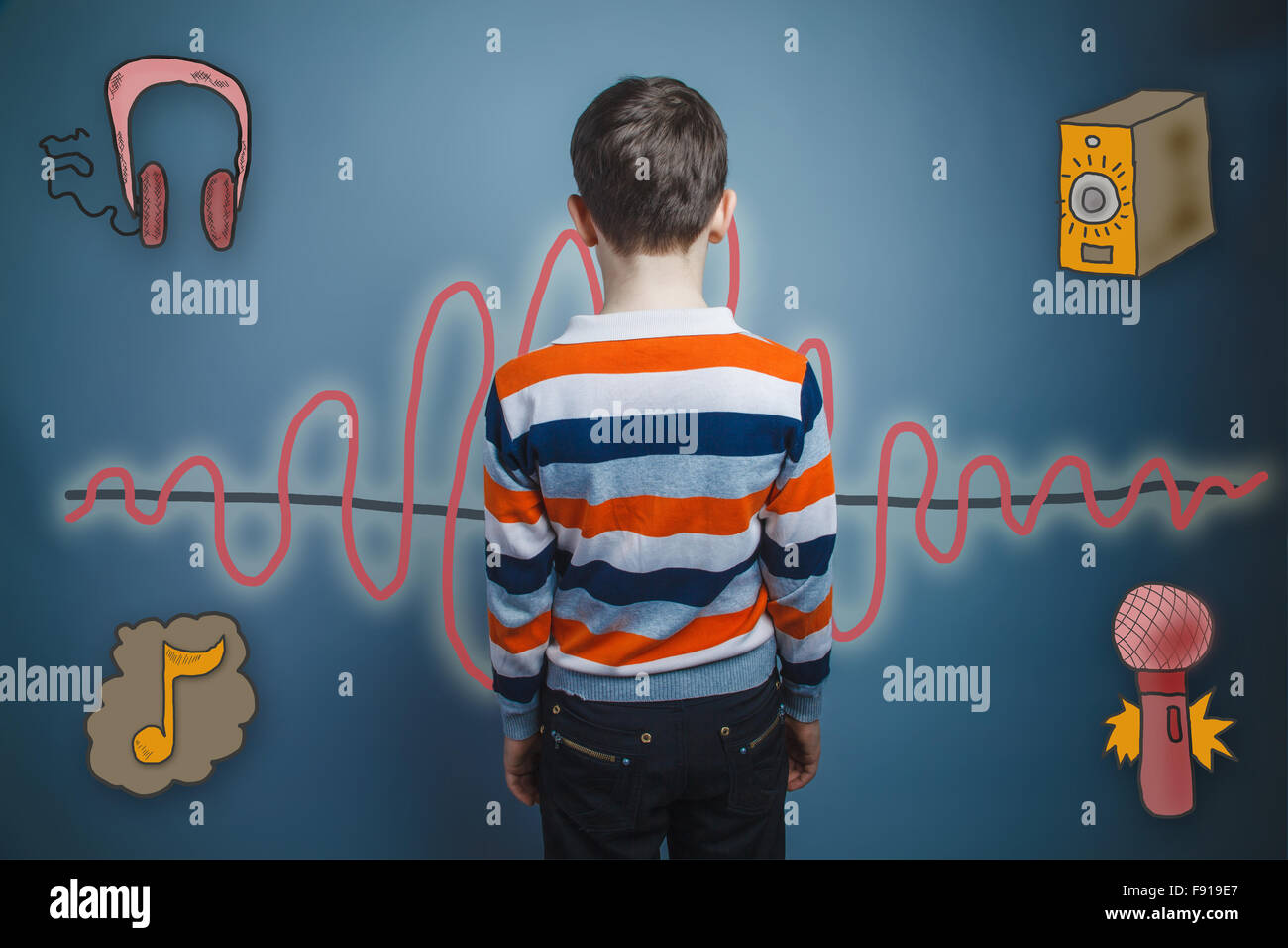 the boy turned his back on a sound wave music radio sketch symbo Stock ...