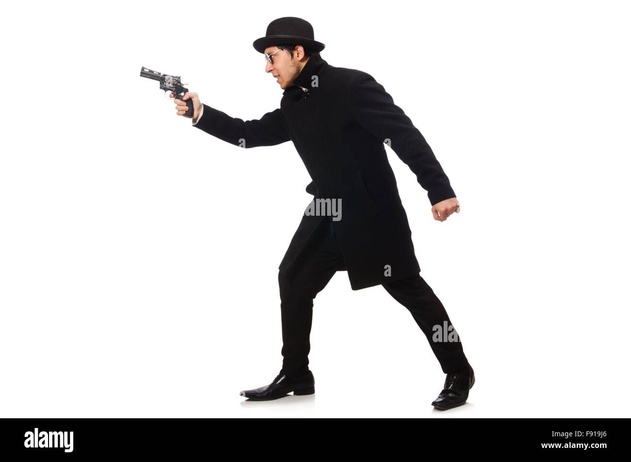 Young man with gun isolated on white Stock Photo - Alamy