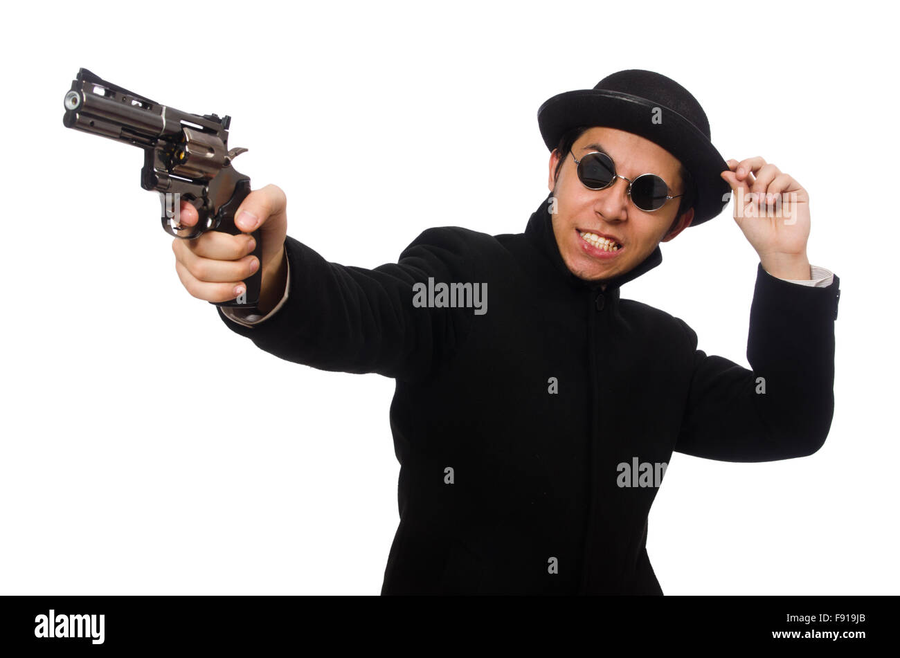 Young man with gun isolated on white Stock Photo - Alamy