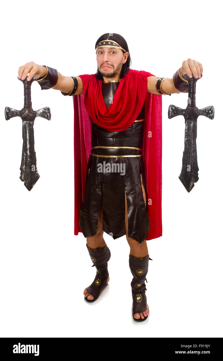 Gladiator holding sword isolated on white Stock Photo - Alamy