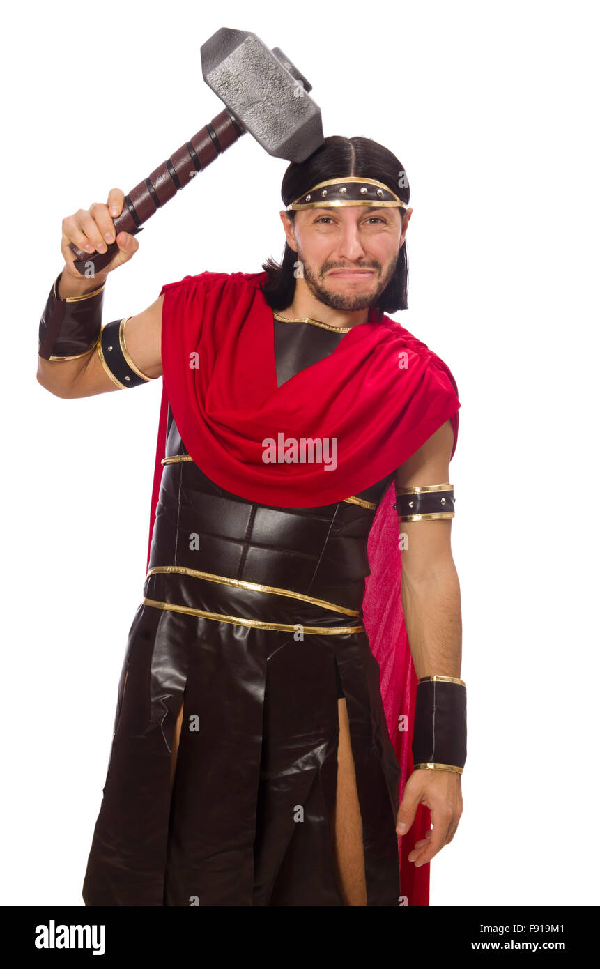 Gladiator with hammer isolated on white Stock Photo - Alamy