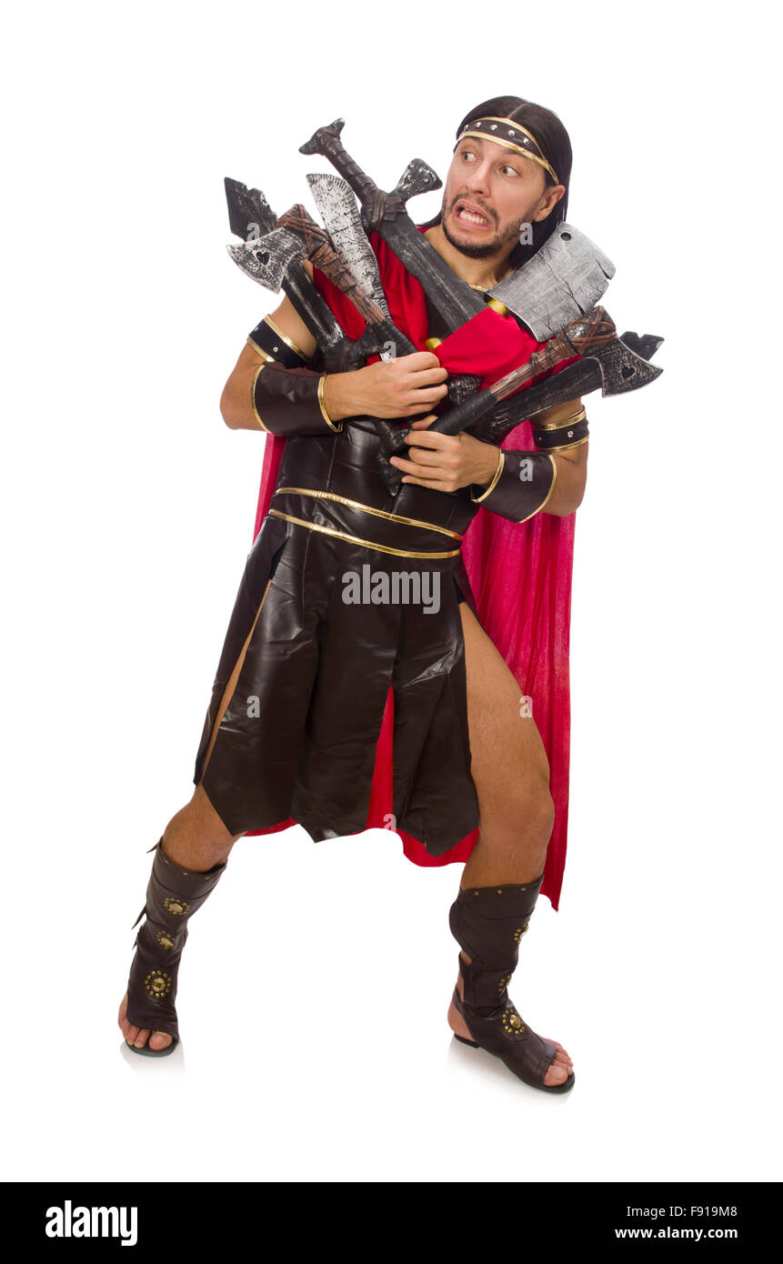 Gladiator with armament isolated on white Stock Photo - Alamy