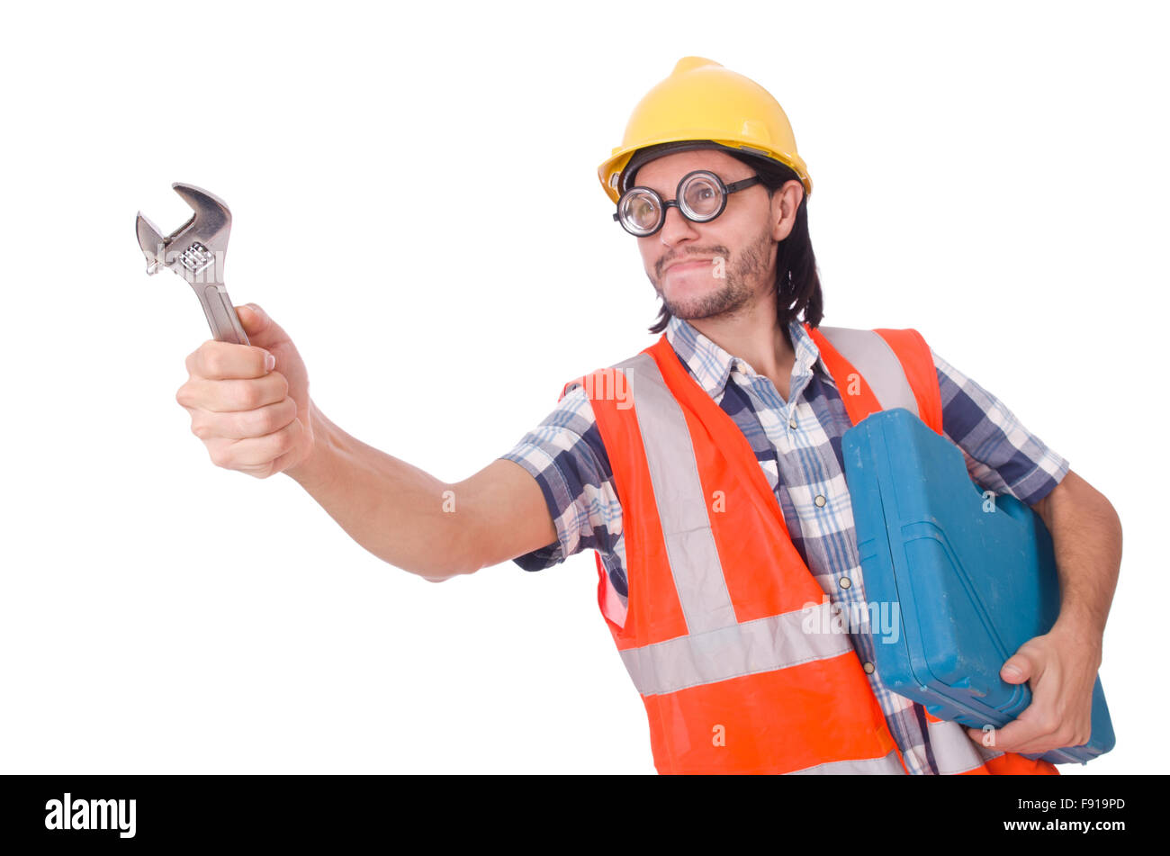 Foreman with tool kit isolated on white Stock Photo - Alamy