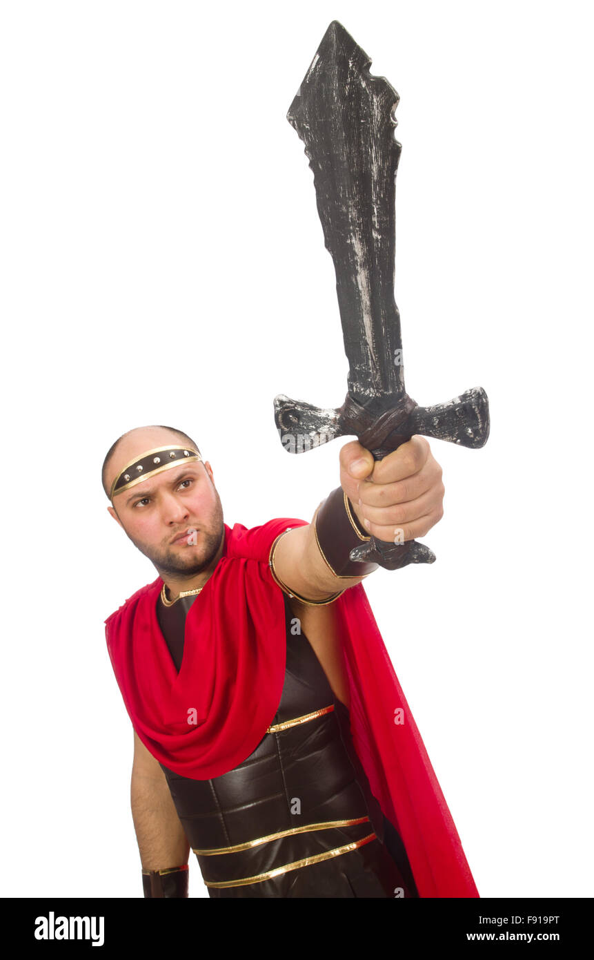Gladiator with sword isolated on white Stock Photo - Alamy