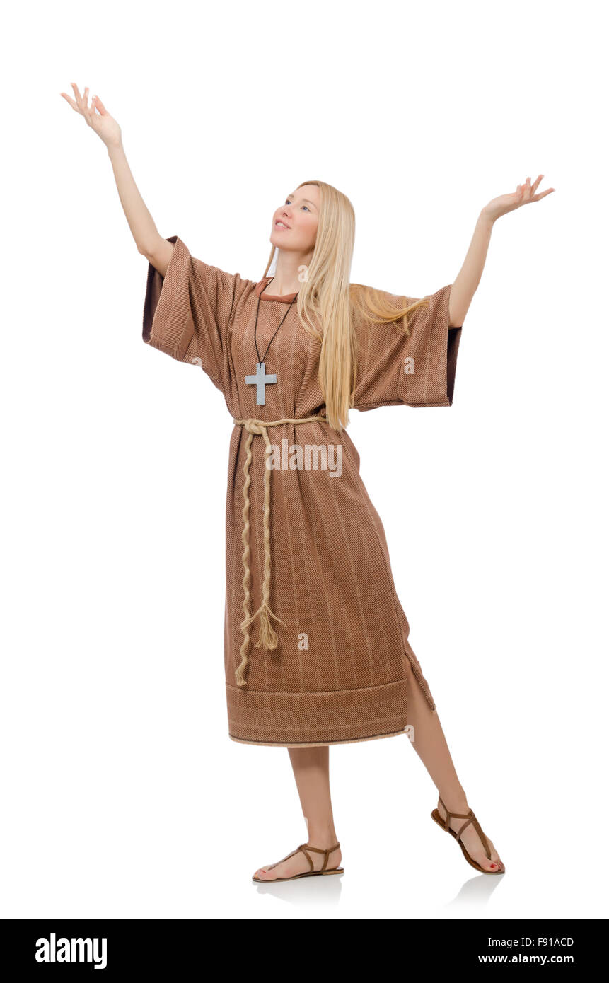 Female prayer isolated on white Stock Photo - Alamy